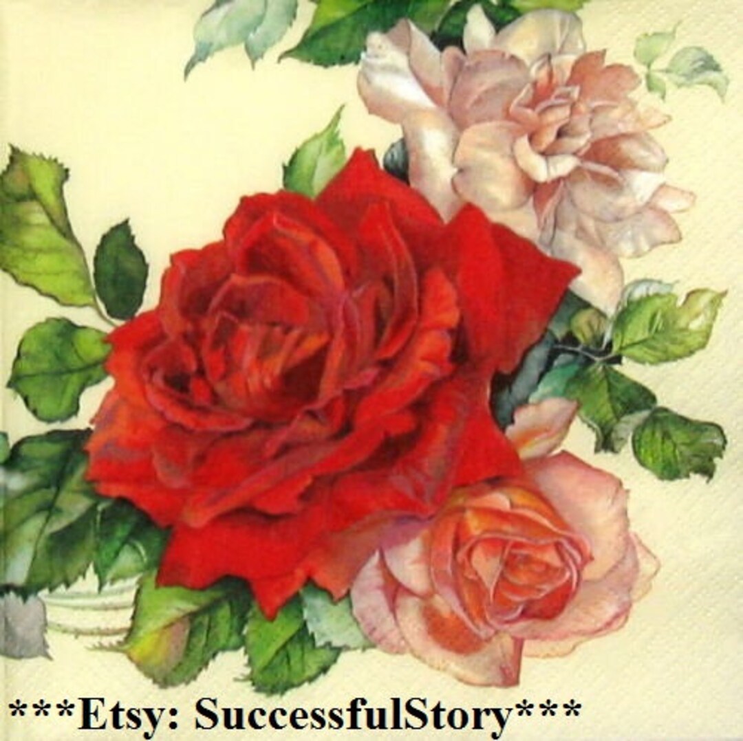 6 Napkins 2 Different Motifs, RED ROSE, Paper Napkins for Decoupage ...