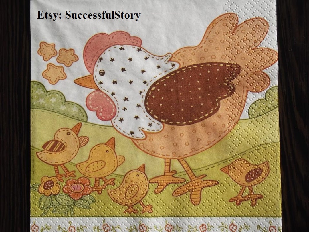 4 Chicken Paper Napkins for Decoupage Chicken Motif Decorative Paper ...