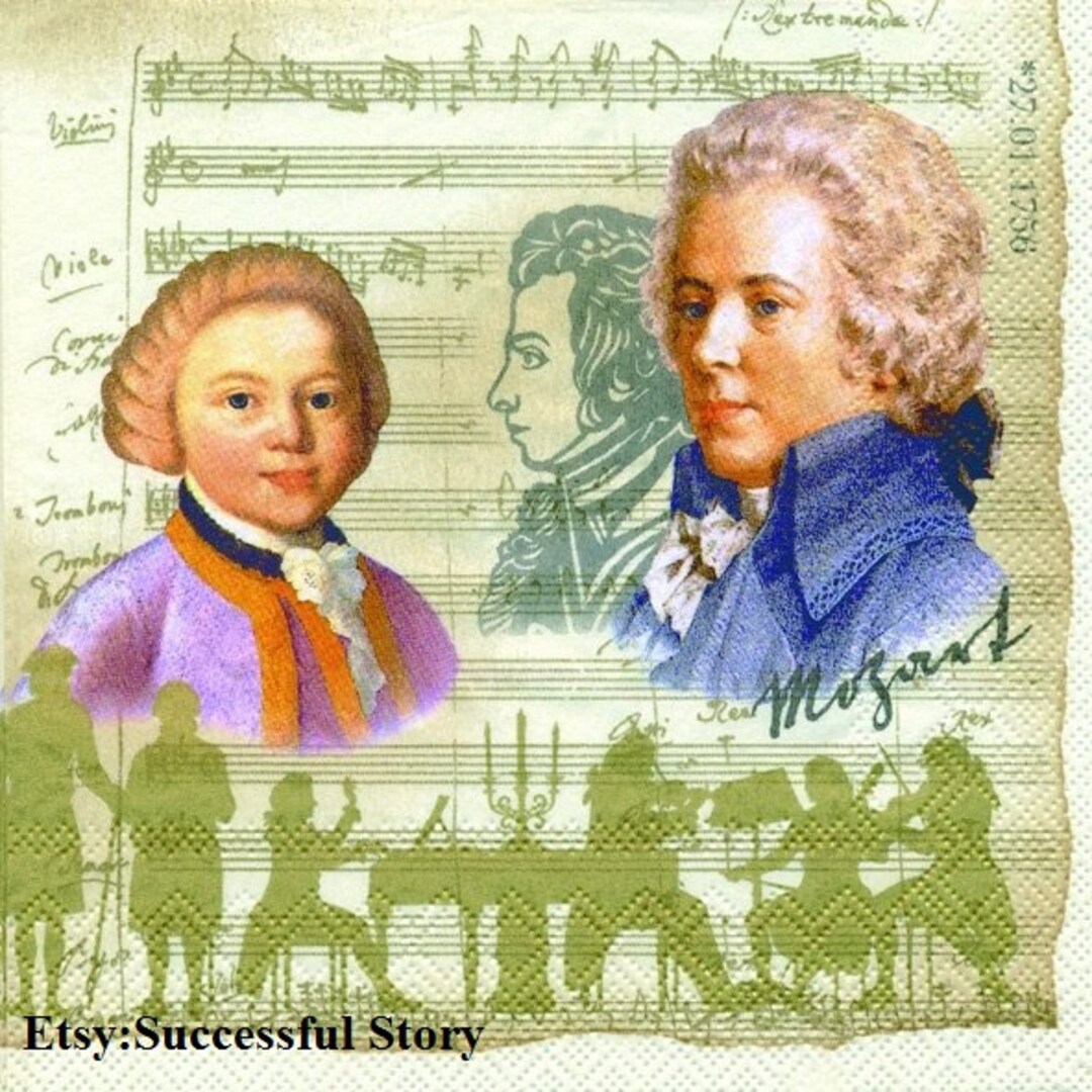 6 Napkins MOZART, PAPER NAPKINS for Decoupage, Musical Notes, Decoupage ...