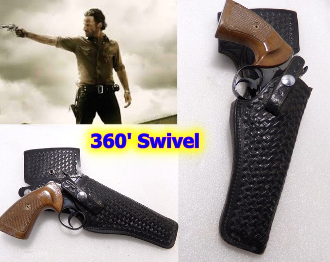 SS 41-6 Walking Dead Rick Grimes Style Black Basketweave Leather Swivel ...