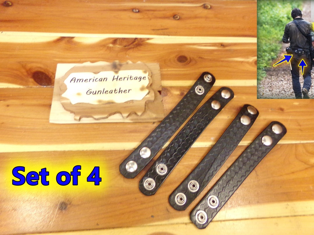 Set of 4 - Walking Dead Rick Grimes Style Black Basketweave Leather 3/4 ...