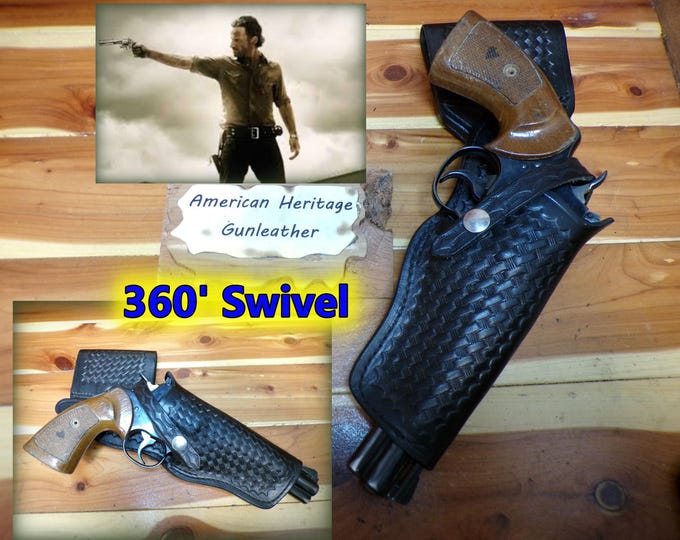 SW Walking Dead Rick Grimes Style Black Basketweave Leather Swivel Gun ...