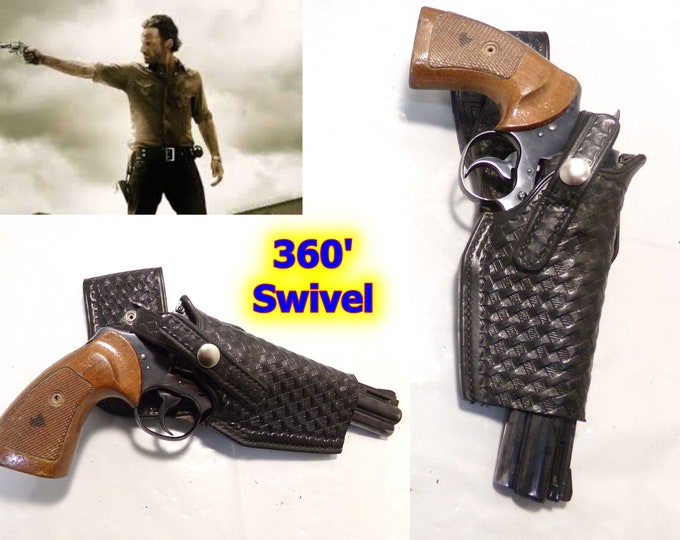 Walking Dead Rick Grimes Style Black Basketweave Leather Swivel Gun ...