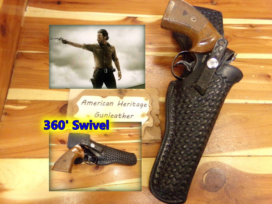 SS Walking Dead Rick Grimes Style Black Basketweave Leather Swivel Gun ...