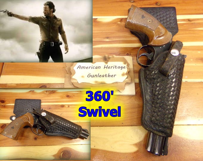 SS 41-1 Walking Dead Rick Grimes Style Black Basketweave Leather Swivel ...