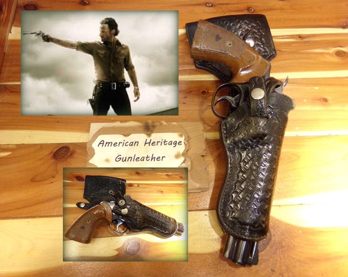 B7 Walking Dead Rick Grimes Style Black Basketweave Leather Swivel Gun ...