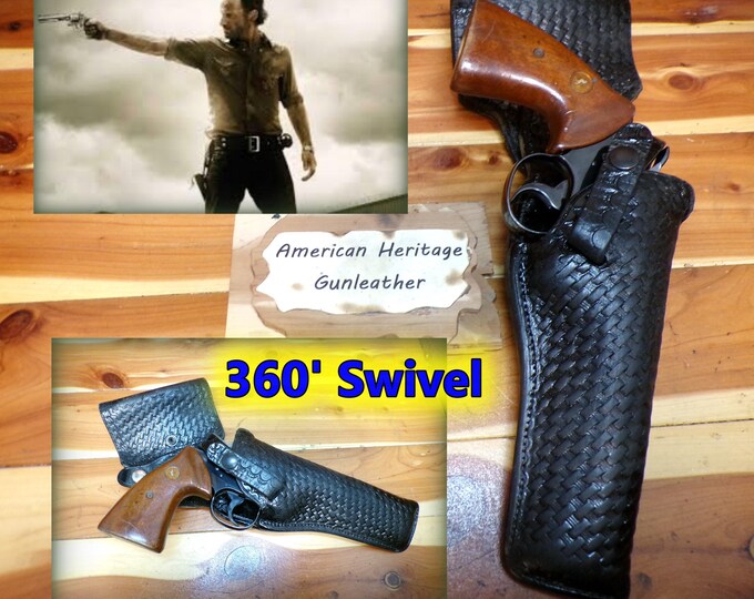 SS 44-6 Walking Dead Rick Grimes Style Black Basketweave Leather Swivel ...