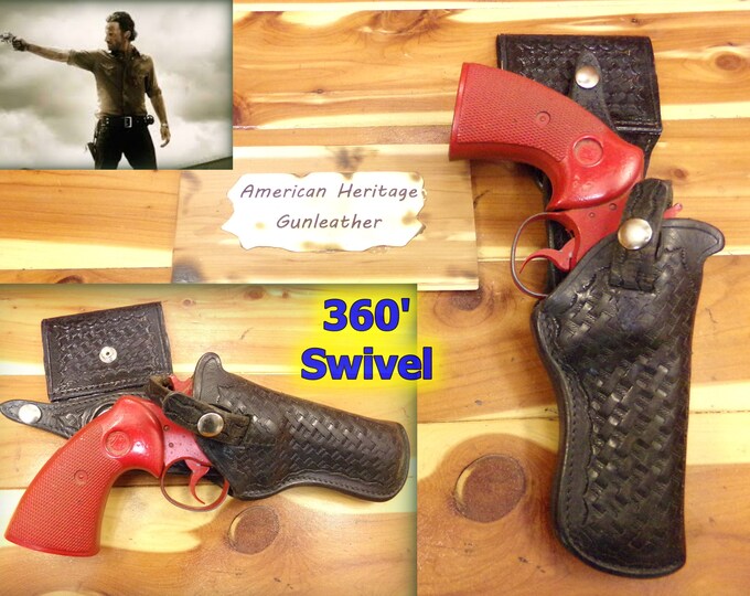 B7 Walking Dead Rick Grimes Style Black Basketweave Leather Swivel Gun ...