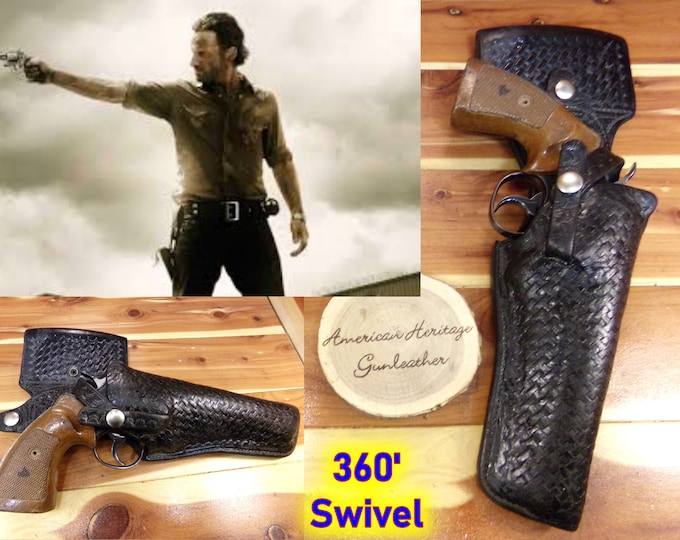 SS 44-6 Walking Dead Rick Grimes Style Black Basketweave Leather Swivel ...
