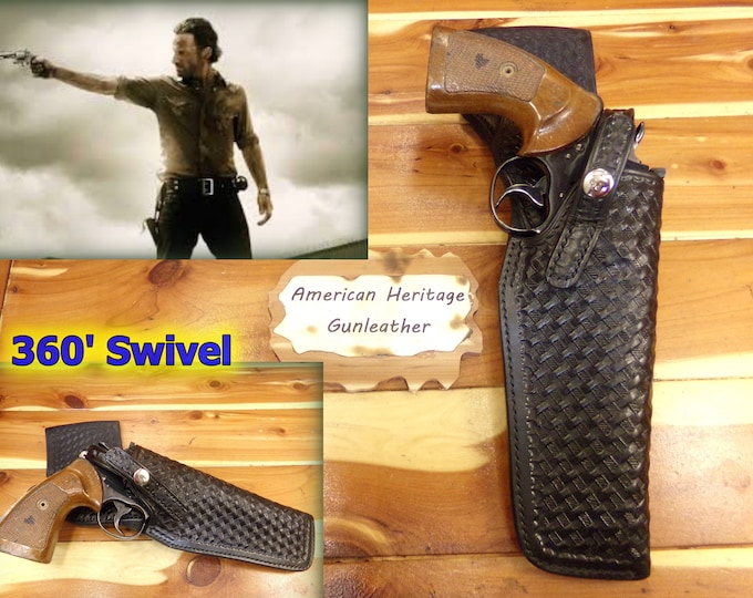 SS Walking Dead Rick Grimes Style Black Basketweave Leather Swivel Gun ...