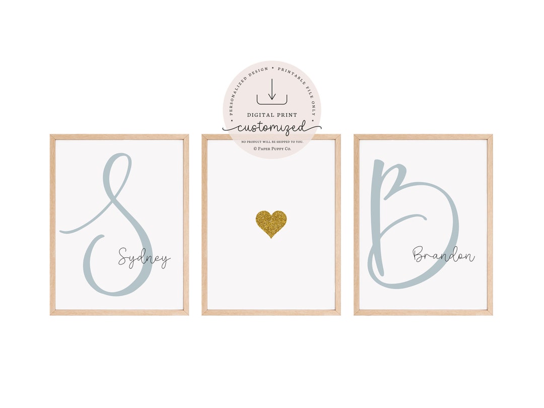 Personalized Couple Initial Name Monogram Printable Set of 3 Couple ...