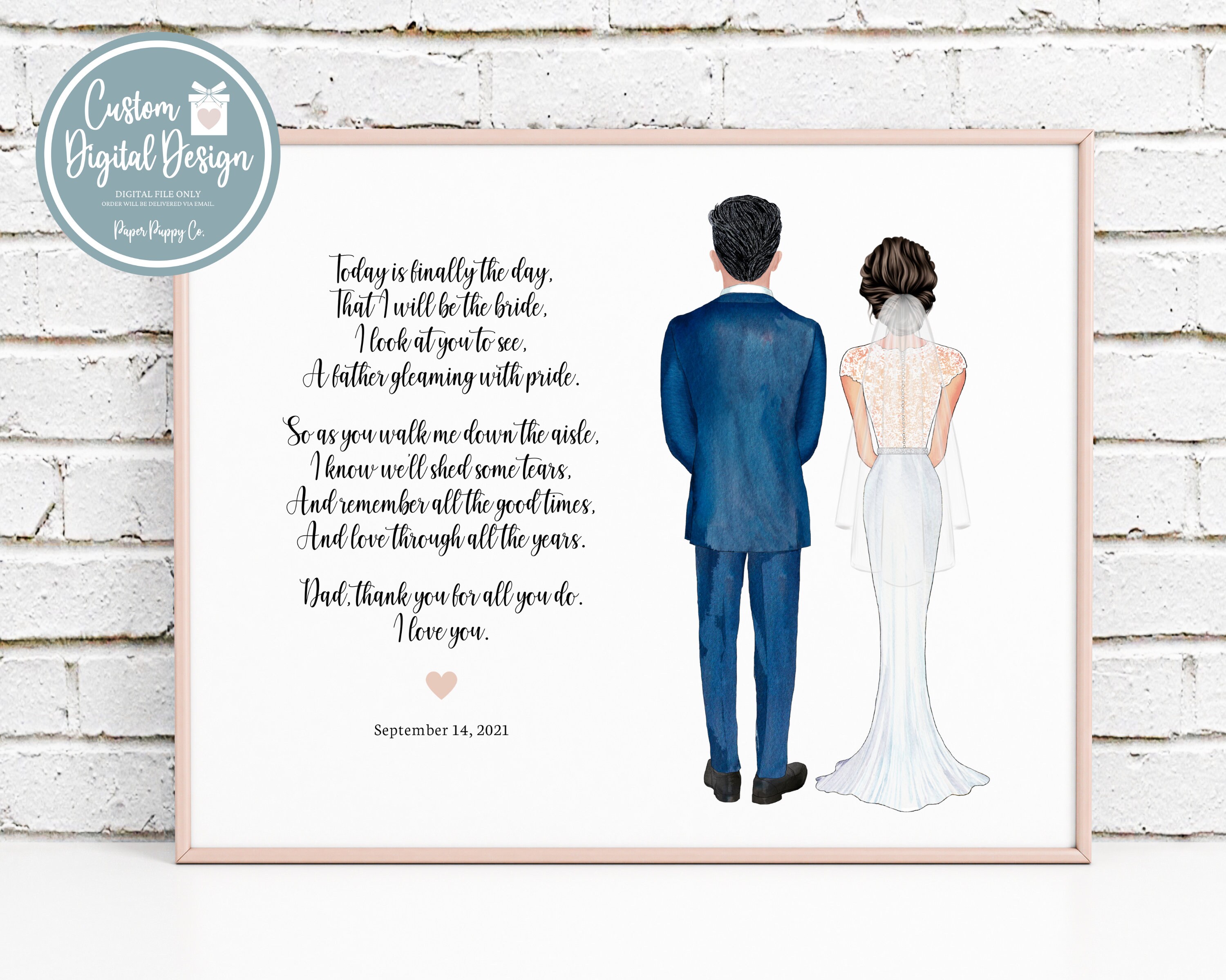 Father of the Bride Poem Print Wedding Drawing Personalized | Etsy