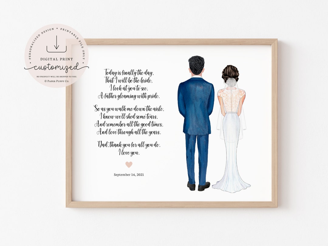 Father of the Bride Poem Print, Wedding Drawing, Personalized Custom ...