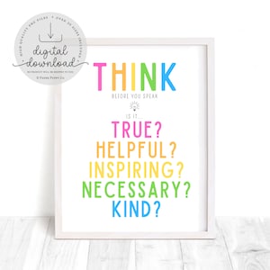 Think Before You Speak Classroom Poster, School Print, Classroom Decor ...