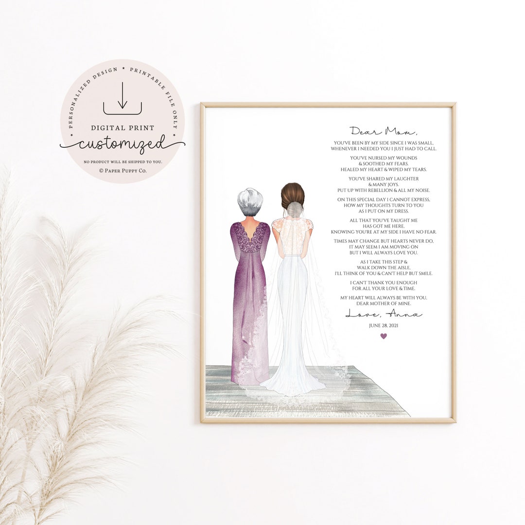Next Day Mother of the Bride Poem Print, Wedding Drawing, Personalized ...