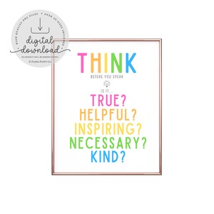 Think Before You Speak Classroom Poster, School Print, Classroom Decor ...