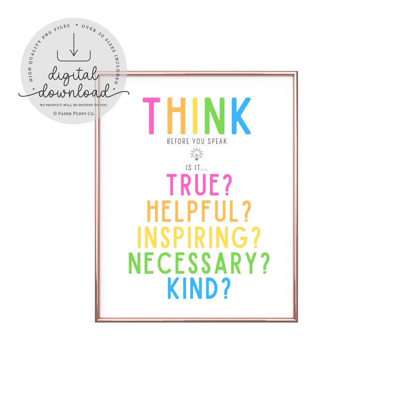 Think Before You Speak Classroom Poster, School Print, Classroom Decor ...