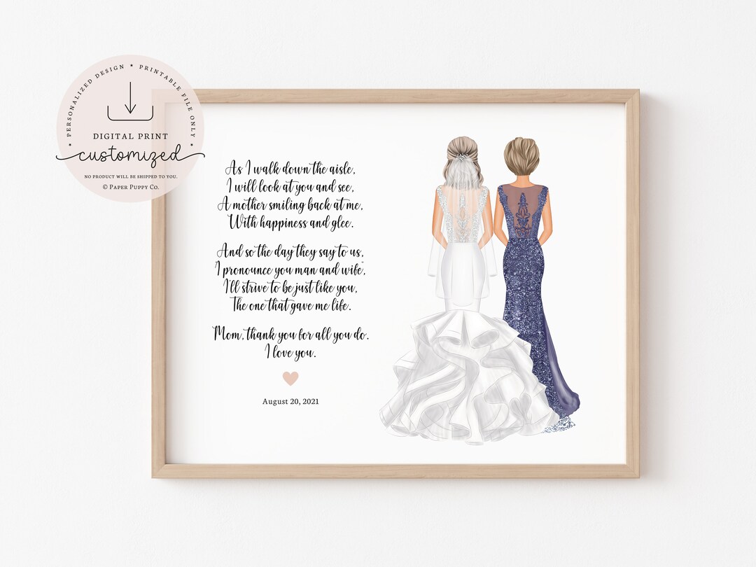 Next Day Mother of the Bride Poem Print, Wedding Drawing, Personalized ...