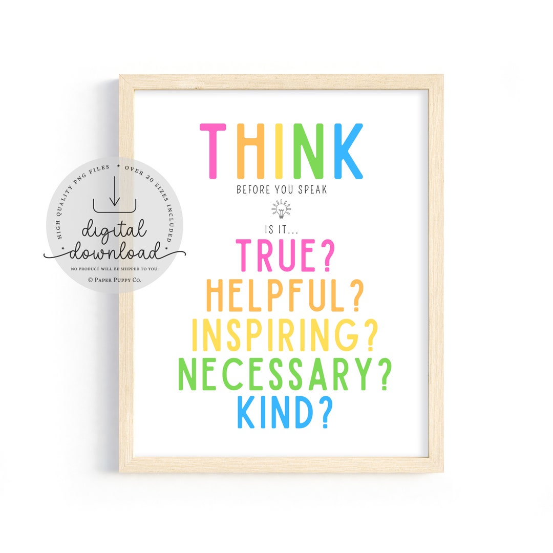 Think Before You Speak Classroom Poster, School Print, Classroom Decor ...