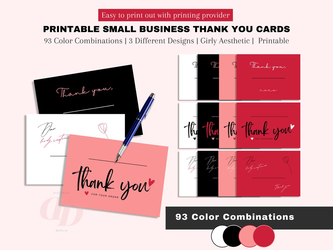 Thank You Card, Printable, Pink, Red, Marketing Card Design, Thank You ...