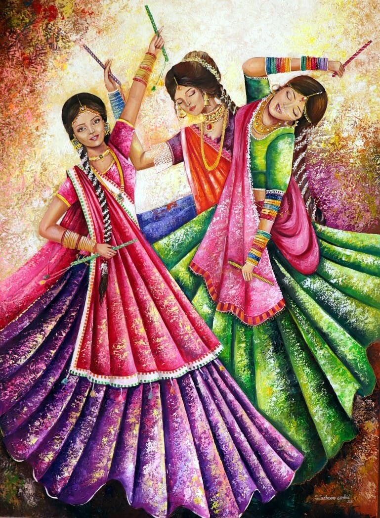 Garba/dhandia IV--- Handmade Oil Painting - Etsy