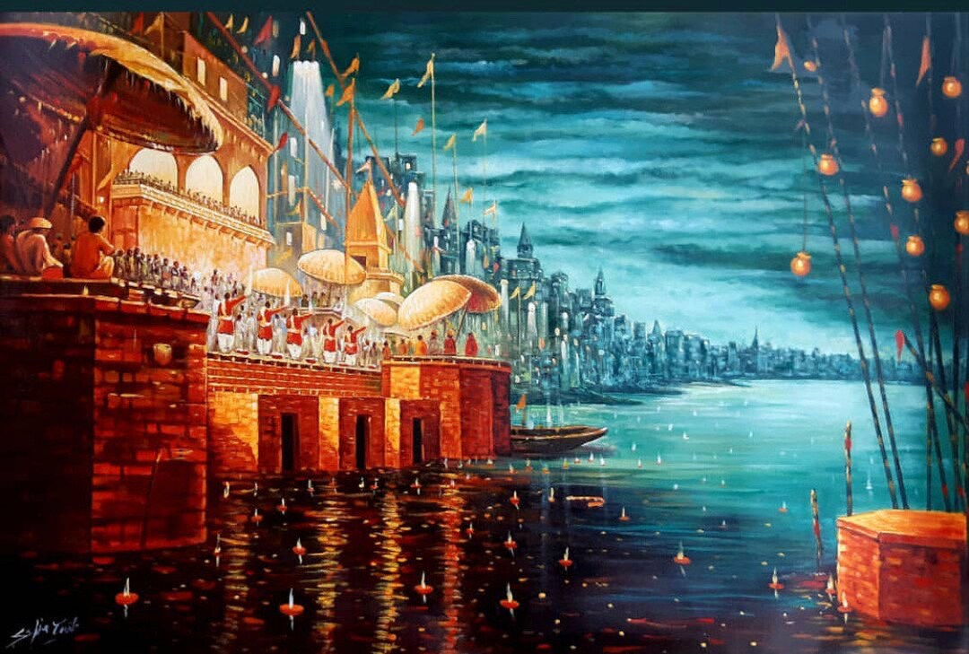 Benares (varanasi) Ghat--- South Asian Oil Painting - Etsy