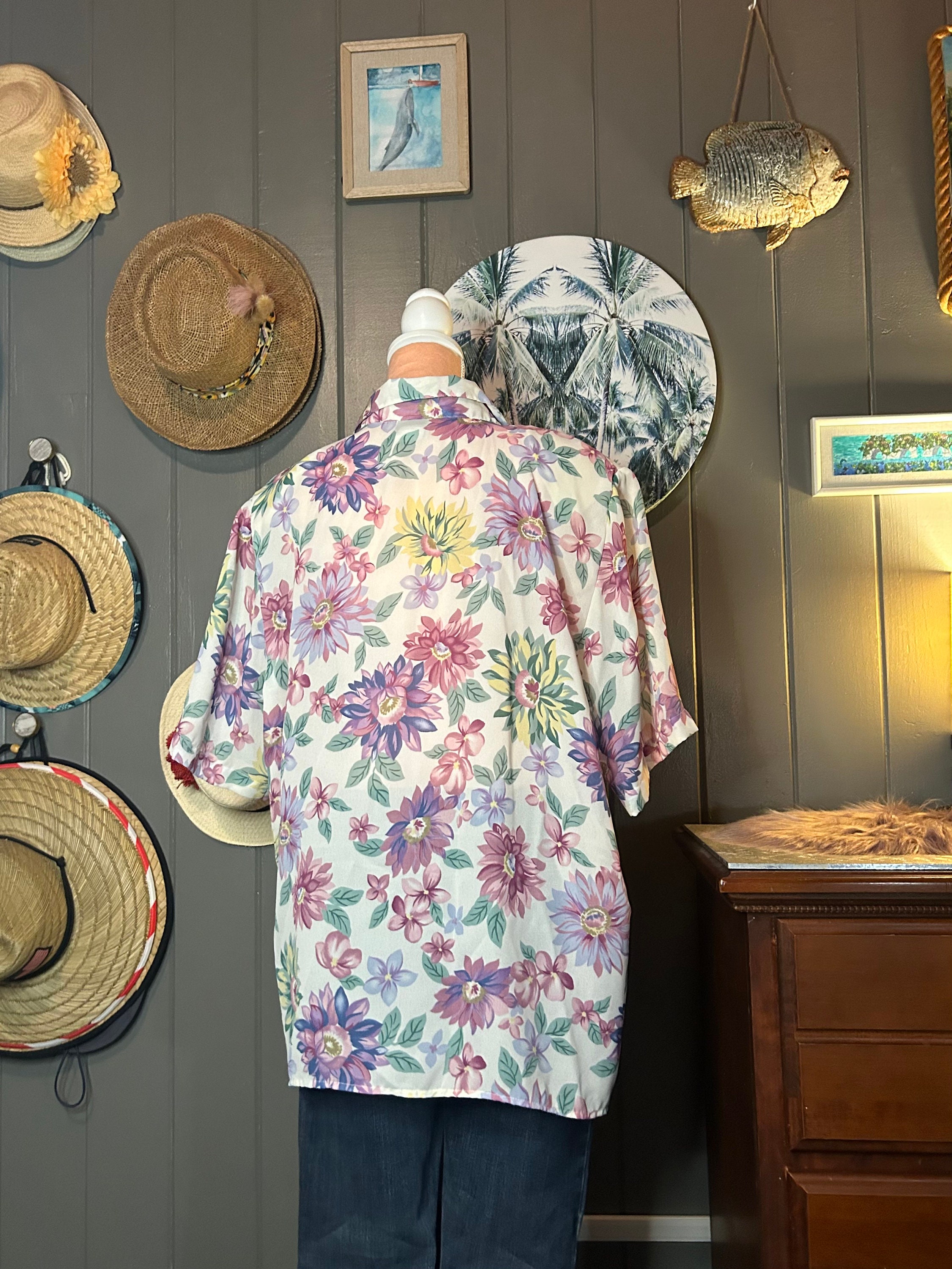 Vintage White Bonworth Buttonup Pastel Floral Flowers XXL - Etsy