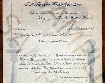 Masonic Certificate | Etsy