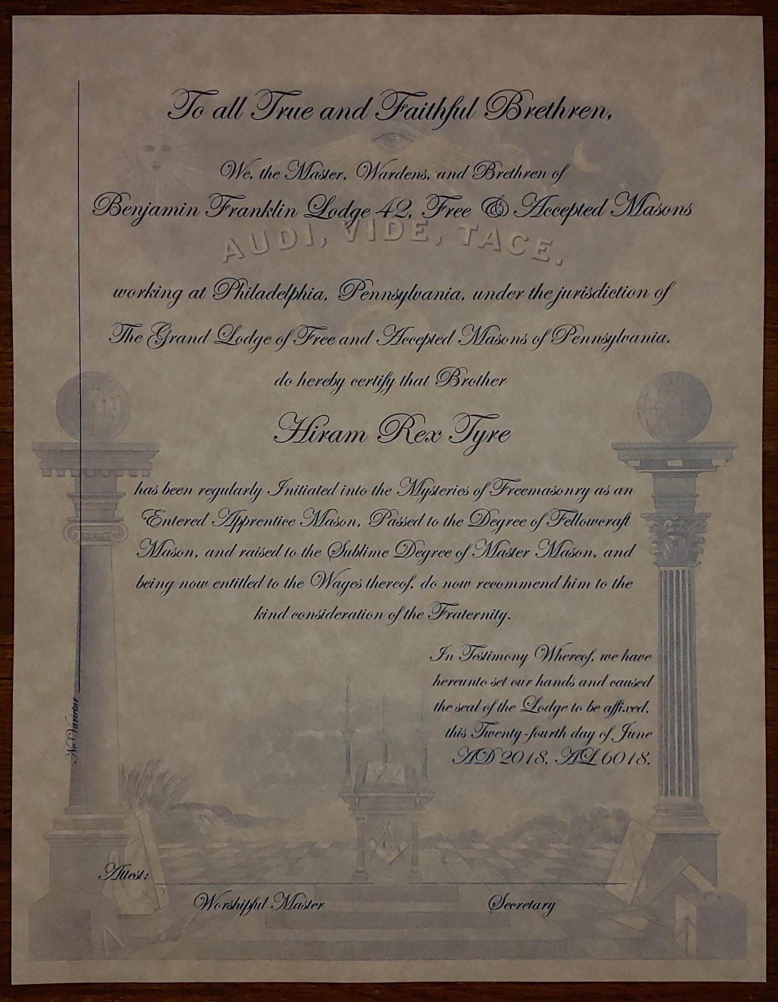 Custom Masonic Membership Certificate - Etsy