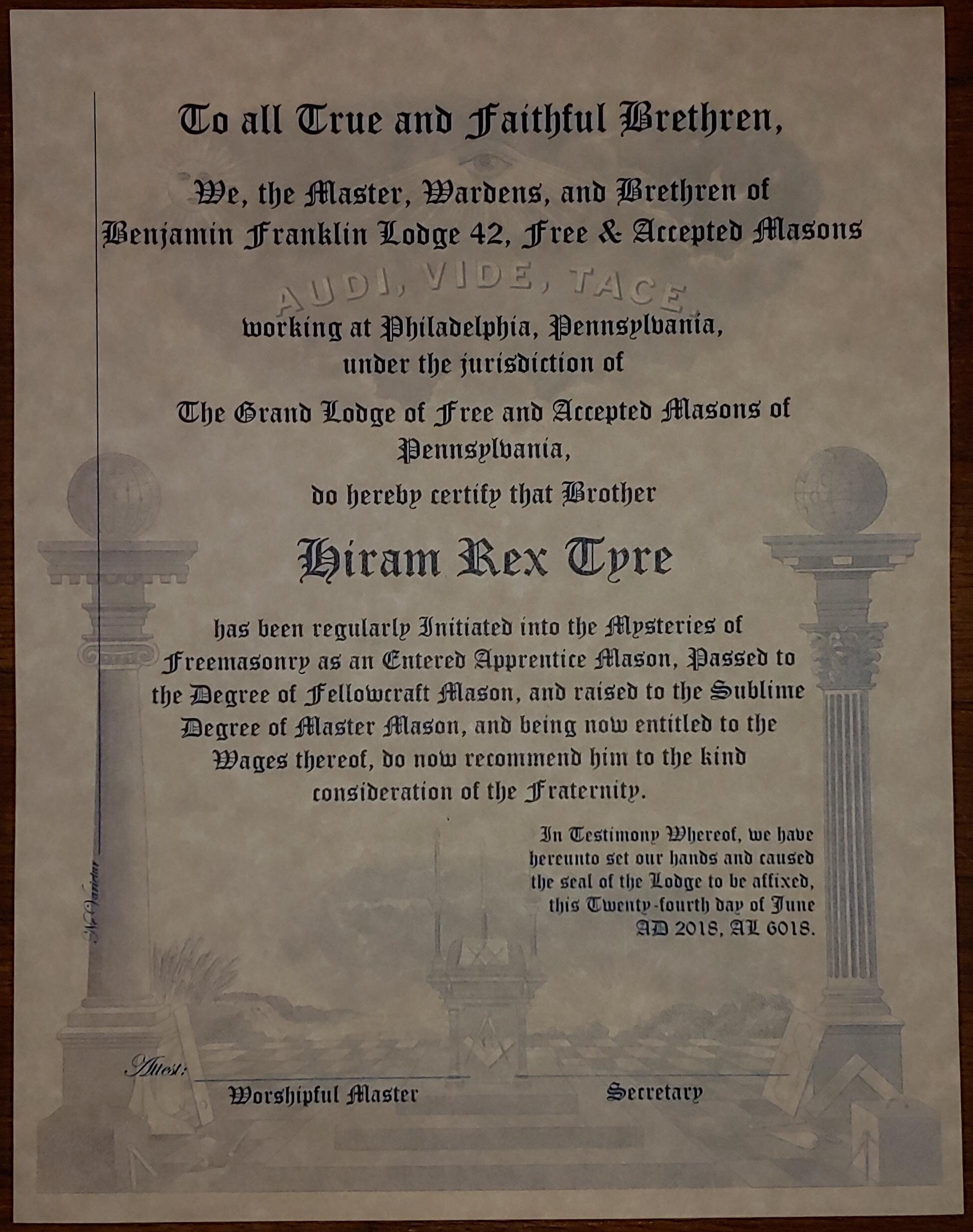 Custom Masonic Membership Certificate - Etsy