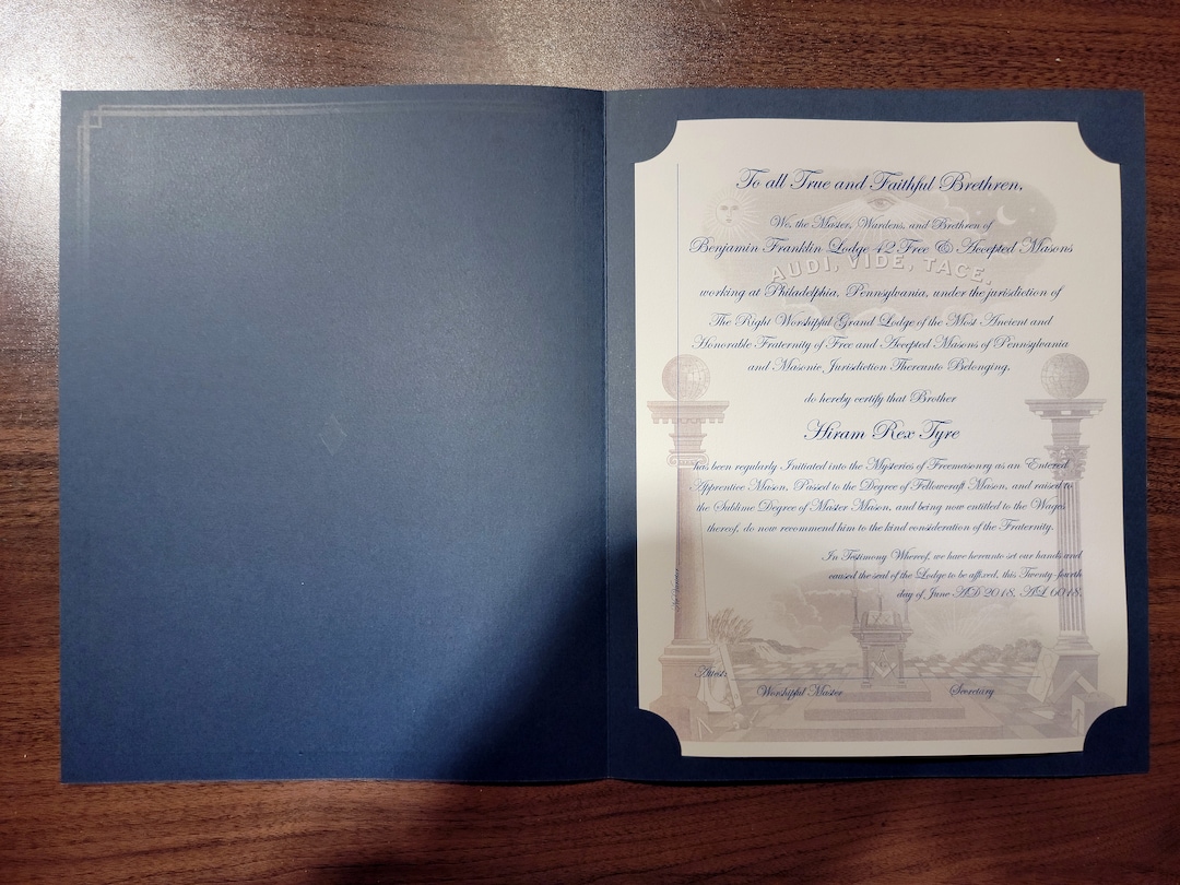 Custom Masonic Membership Certificate - Etsy