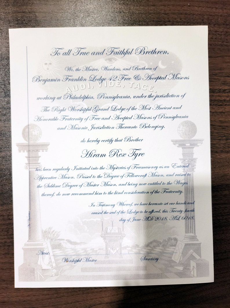 Custom Masonic Membership Certificate - Etsy