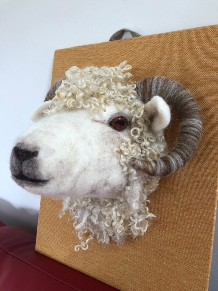 Needle felted sheep/rams head on fabric mount felted animals | Etsy
