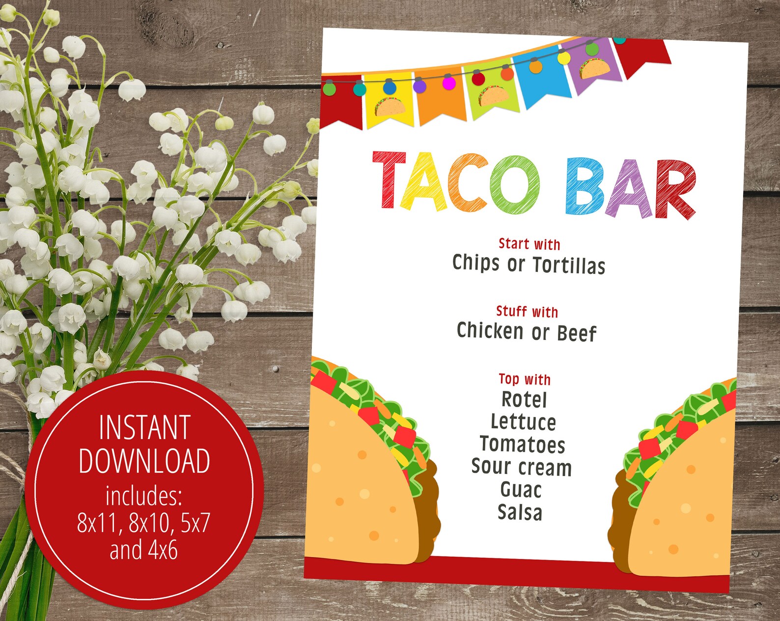 Taco Bar Menu Sign Fiesta Party Menu Mexican Party Mexican Etsy