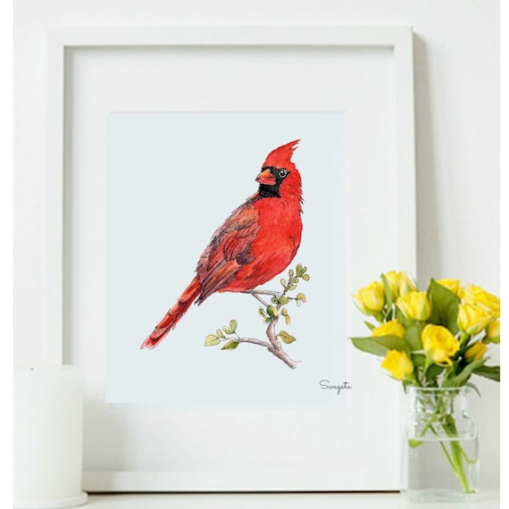 Cardinal on a Branch Watercolor Painting Digital Download - Etsy