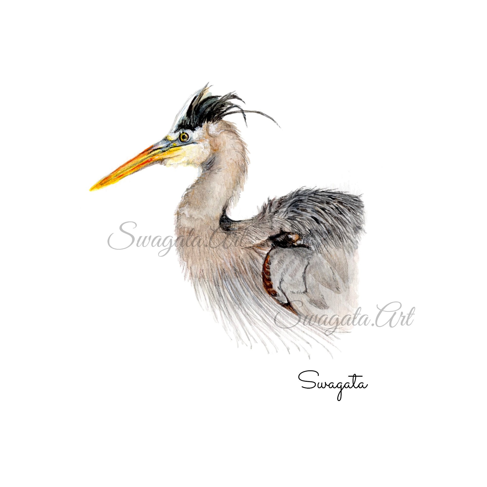 Heron Bird Watercolor Painting, Digital Download, Great Blue Heron Wall ...