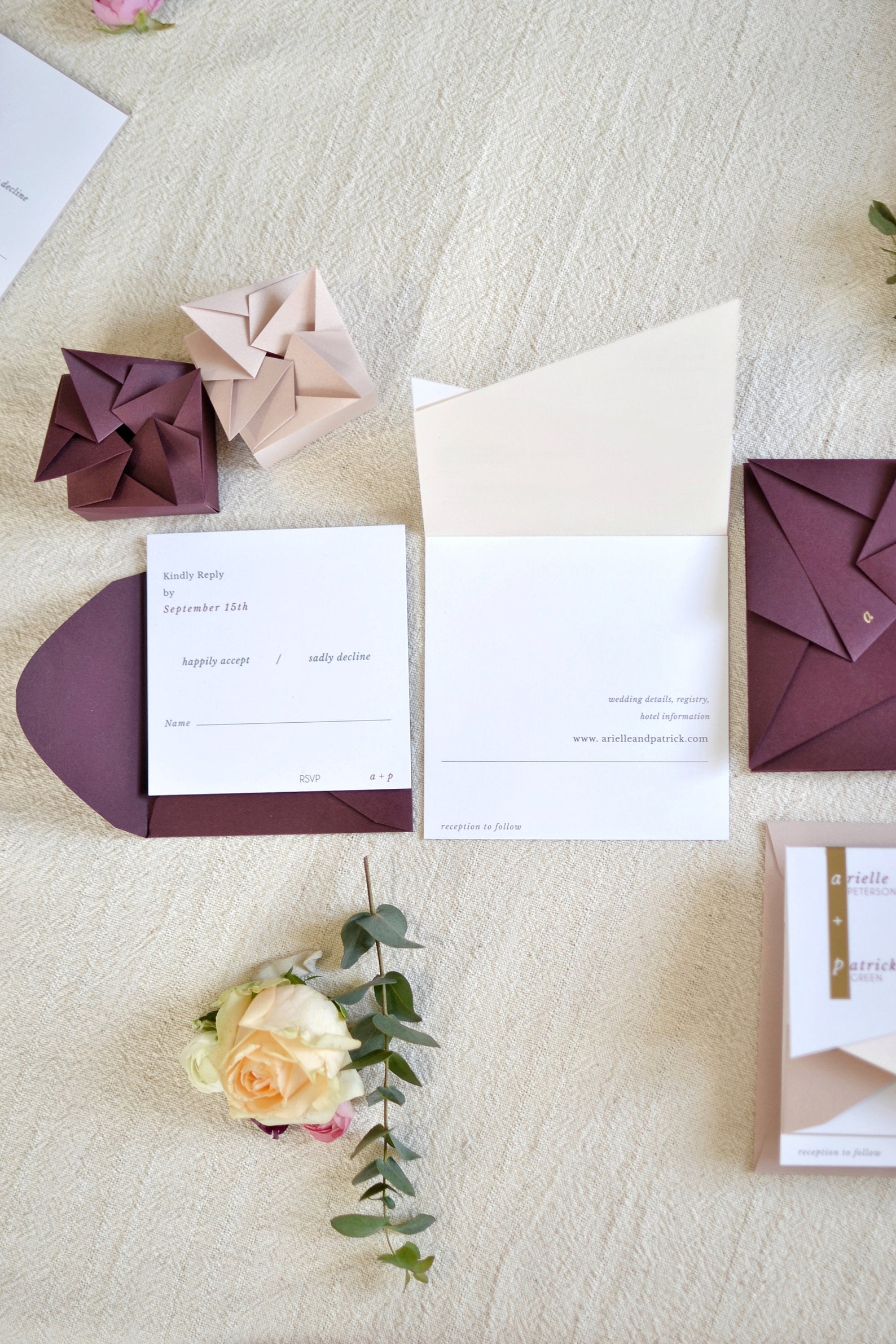 Burgundy and Blush Origami Wedding Invitation Suite Unique | Etsy