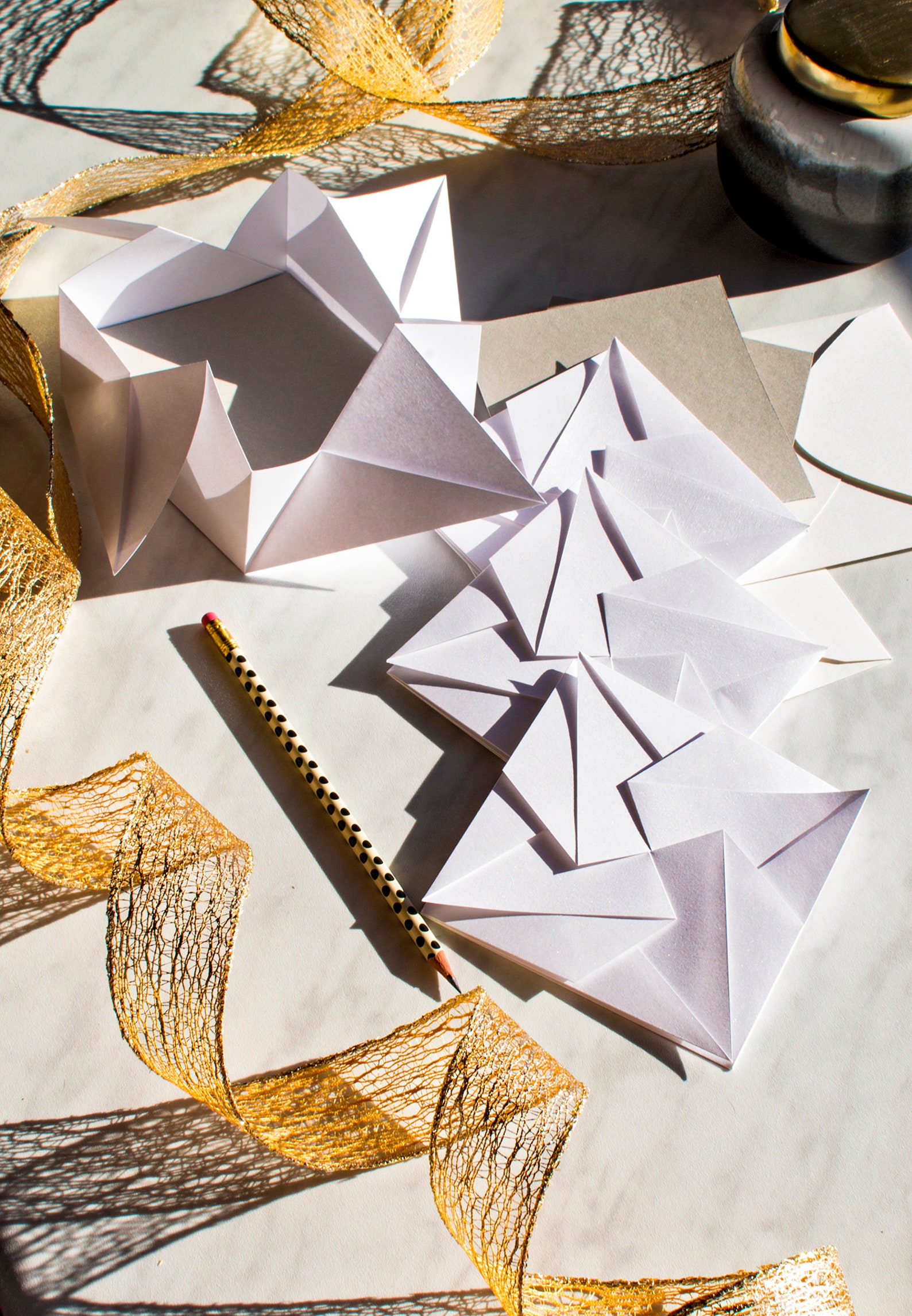 White Metallic Origami Card With Insert and Envelope - Etsy