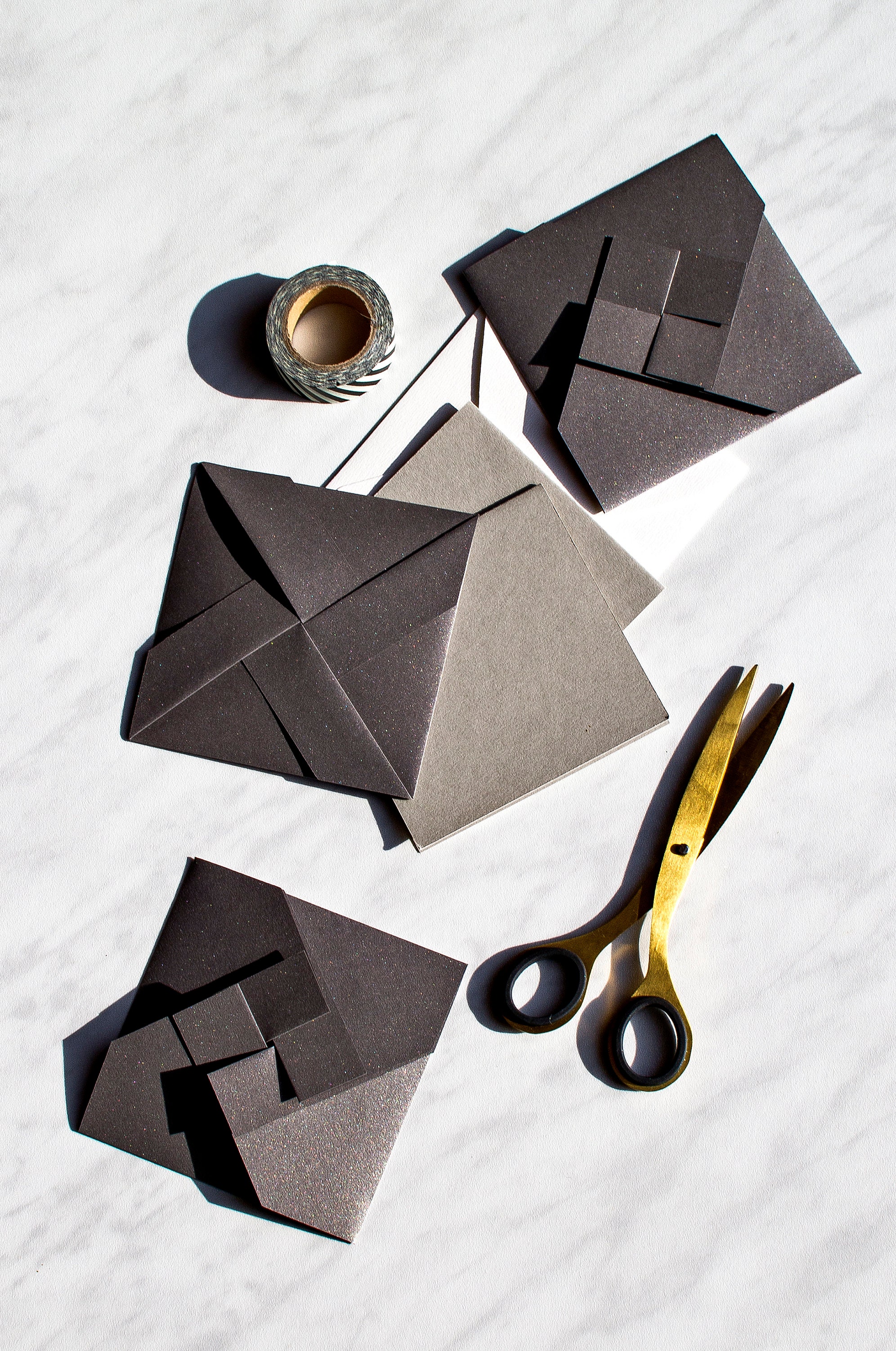Grey Metallic Origami Card With Insert and Envelope Handmade - Etsy