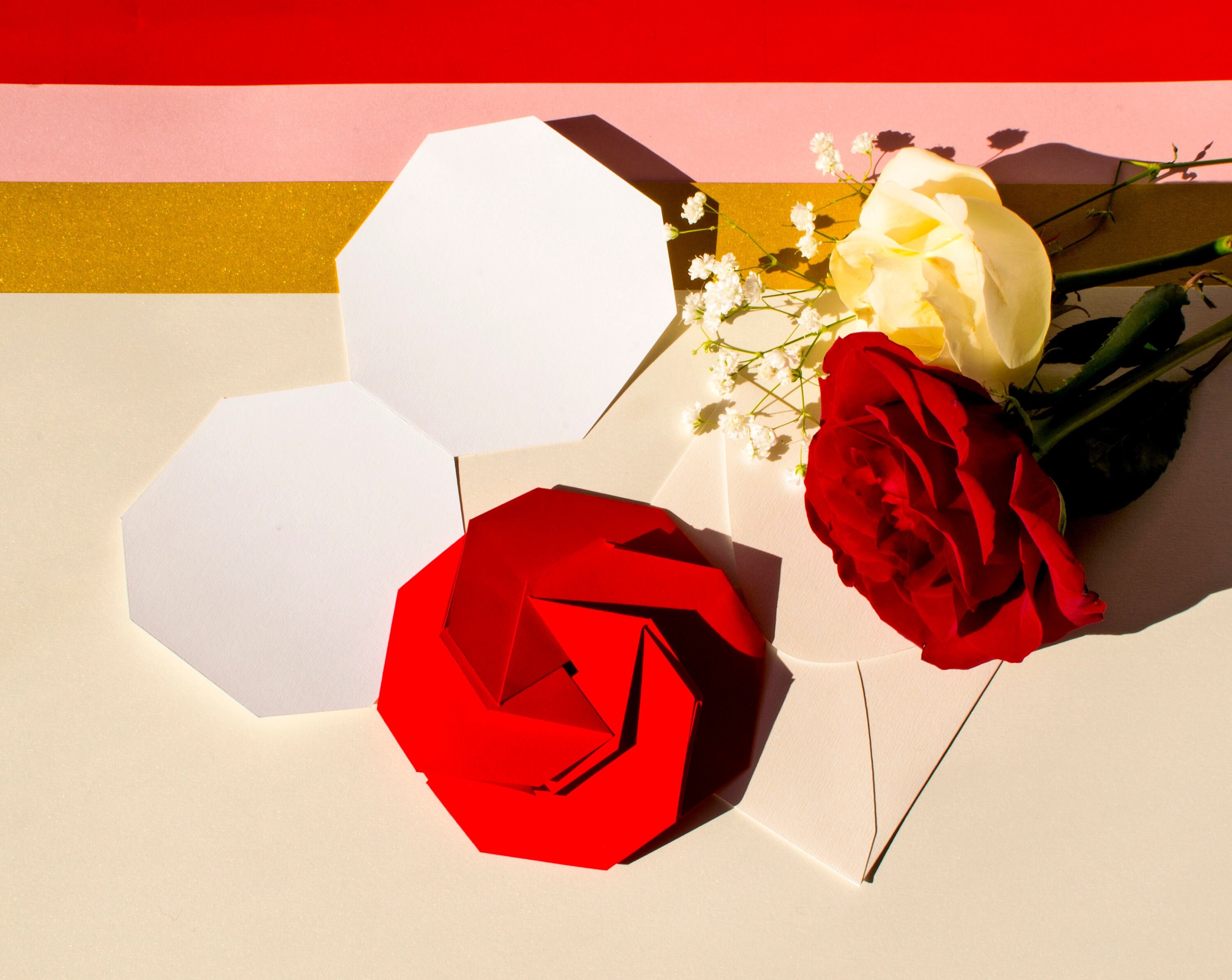 Valentine's Red Rose Origami Card With Insert and Envelope - Etsy