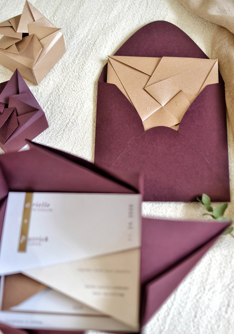 Bronze and Burgundy Origami Wedding Invitation Suite Unique - Etsy