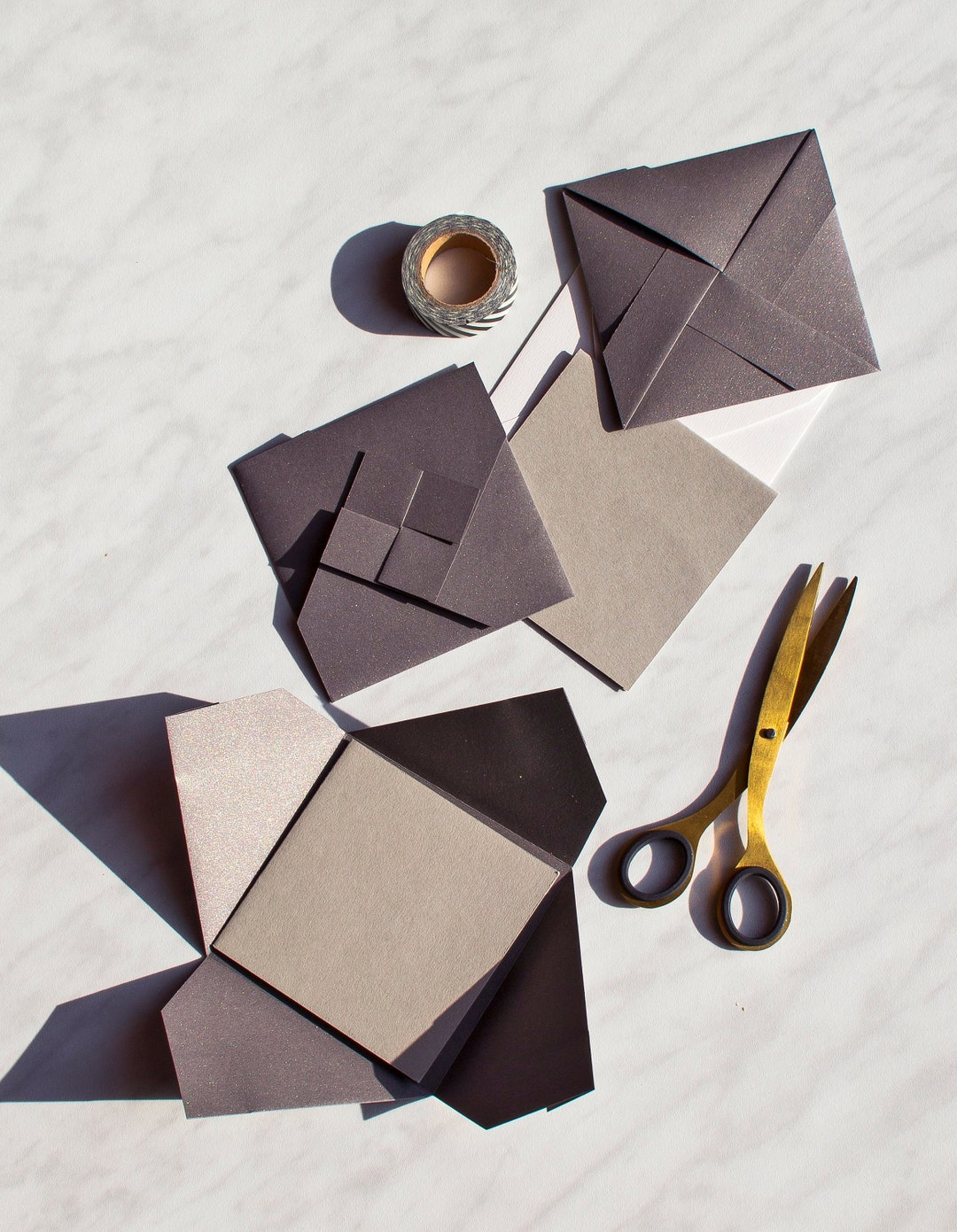 Grey Metallic Origami Card With Insert and Envelope - Handmade Luxury ...