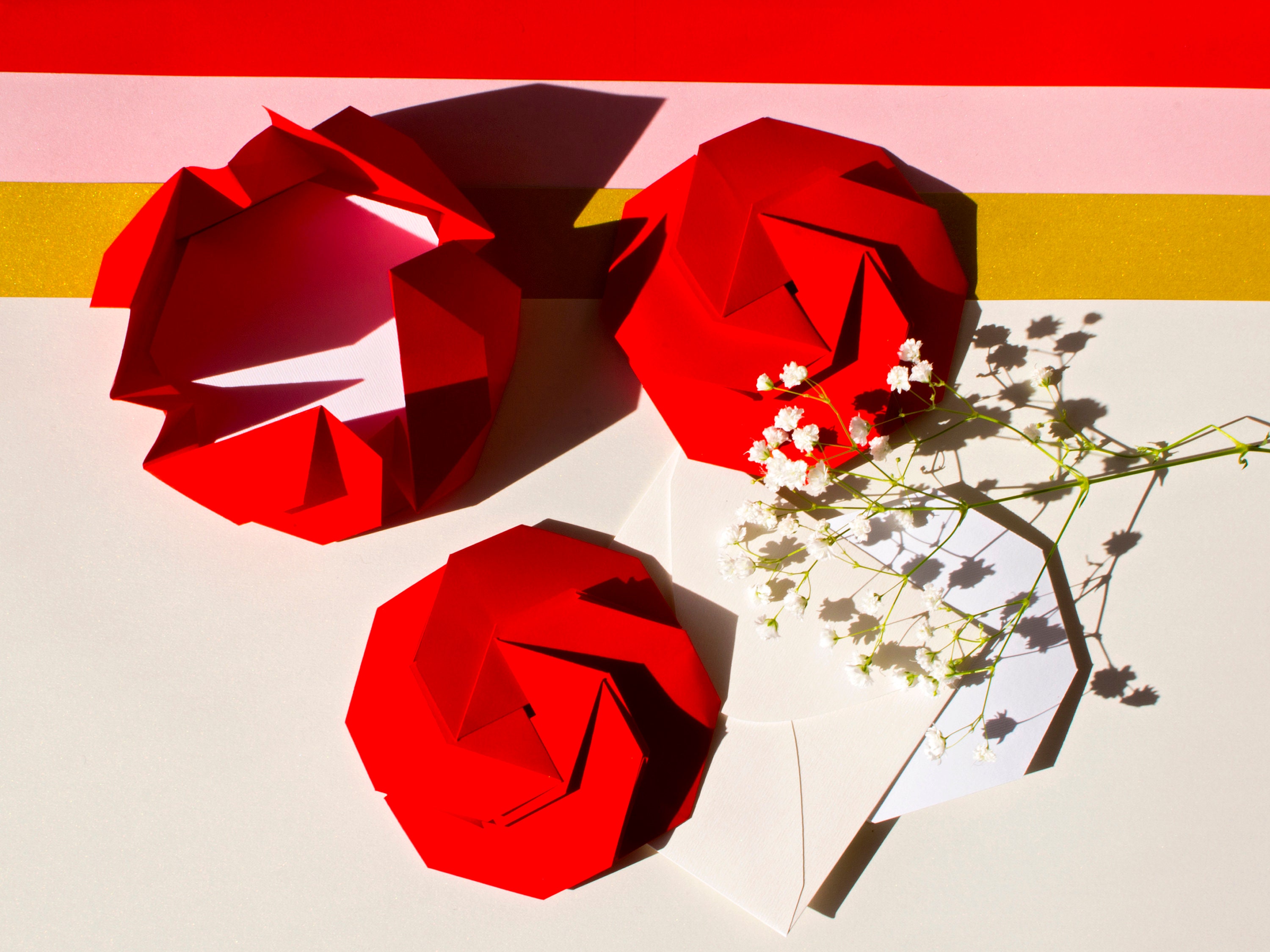 Valentine's Red Rose Origami Card With Insert and Envelope - Etsy