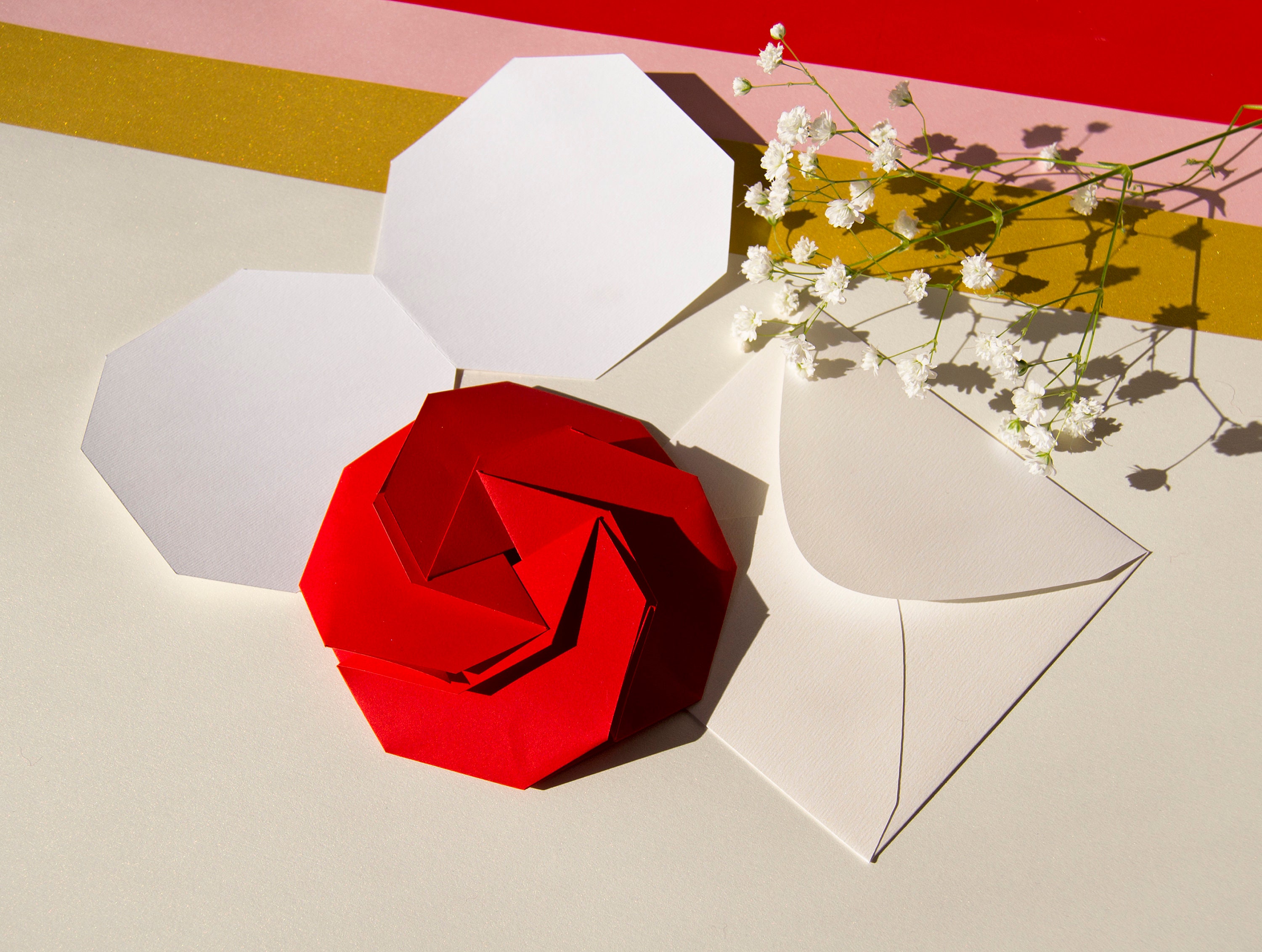 Valentine's Red Rose Origami Card With Insert and Envelope - Etsy