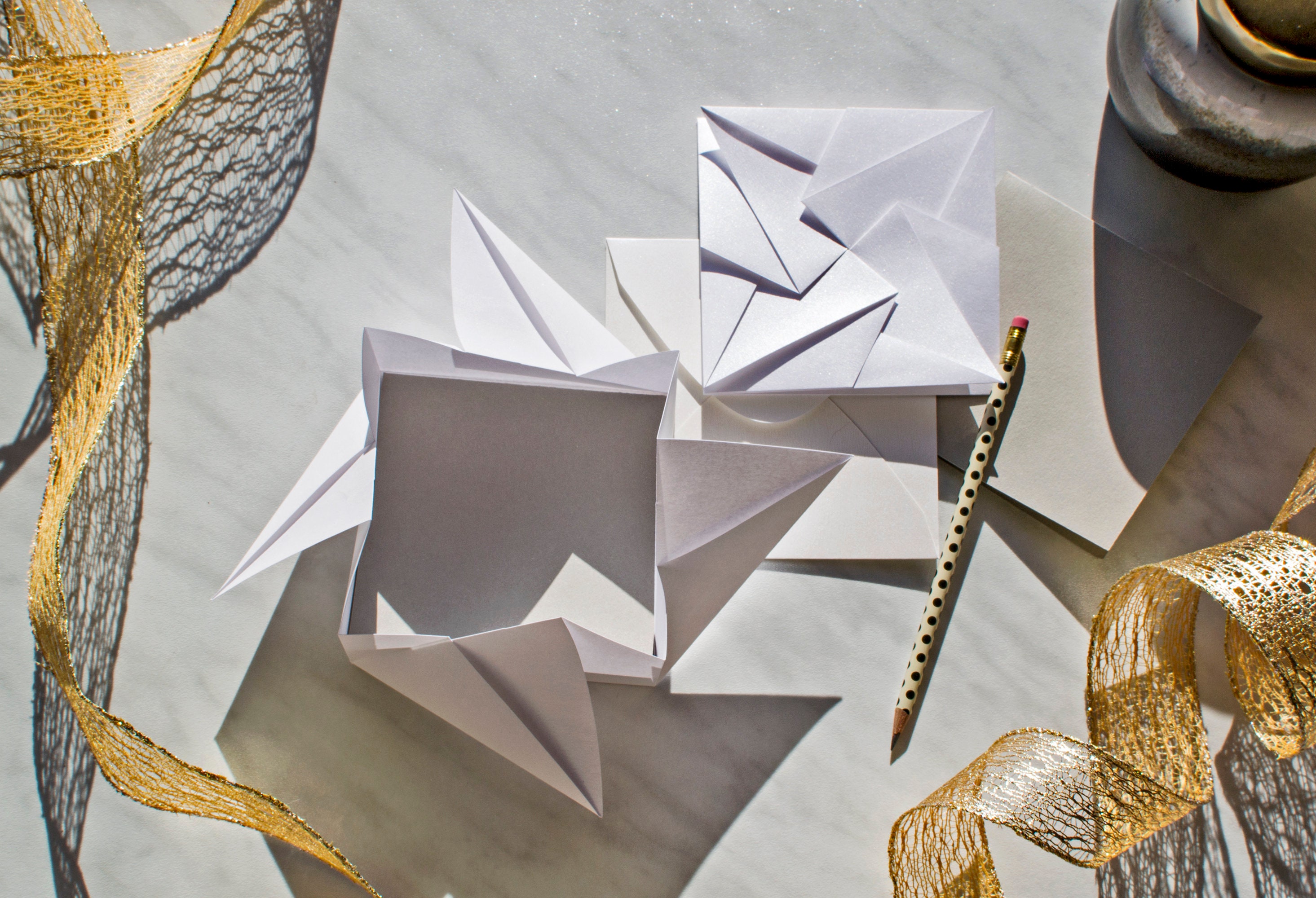 White Metallic Origami Card With Insert and Envelope - Etsy