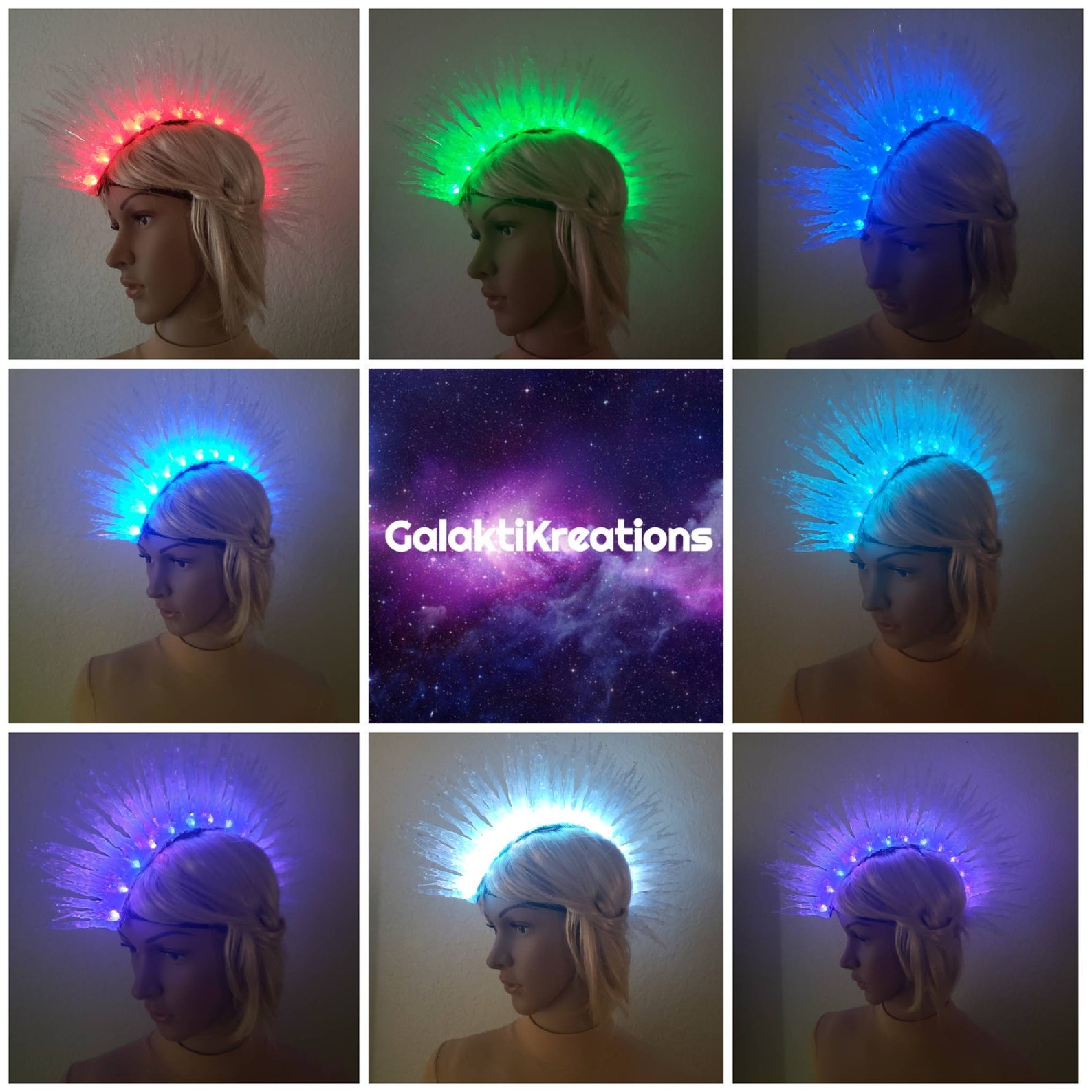RECHARGEABLE LED MOHAWK Led Headpiece Rave Accesories Festival Fashion ...