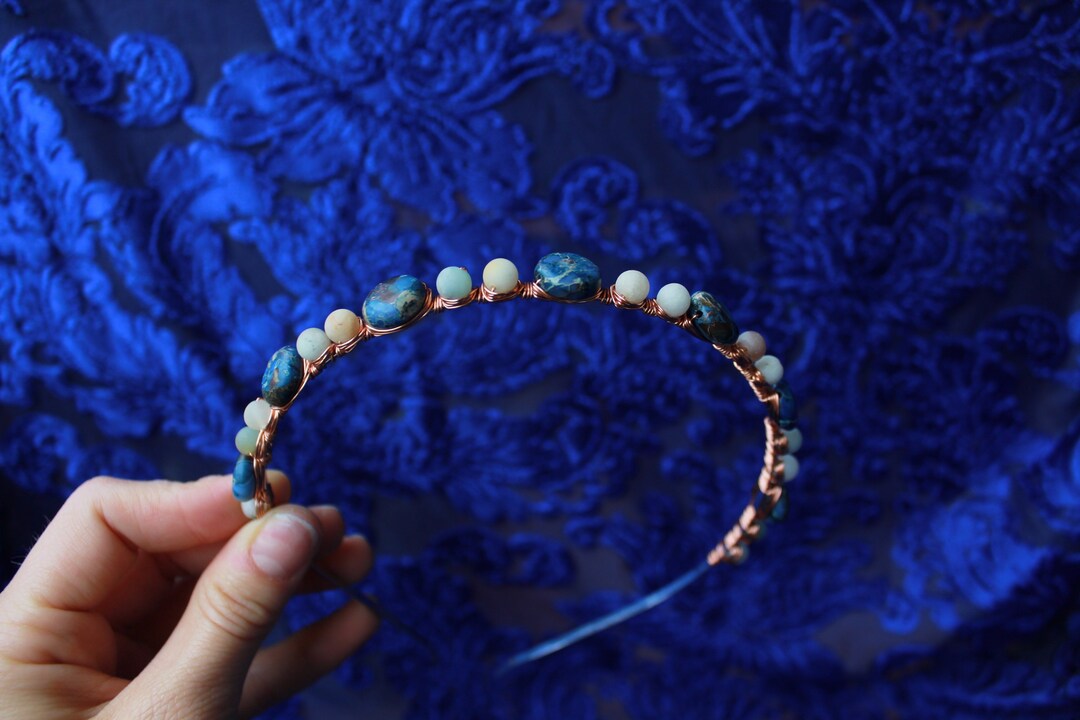 Planet Earth Beaded Headband Natural Stones Matte Amazonite and Sea ...