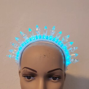 Aurora Acrylic Crystal Spiked Crown Rechargeable LED Headpiece Changing ...
