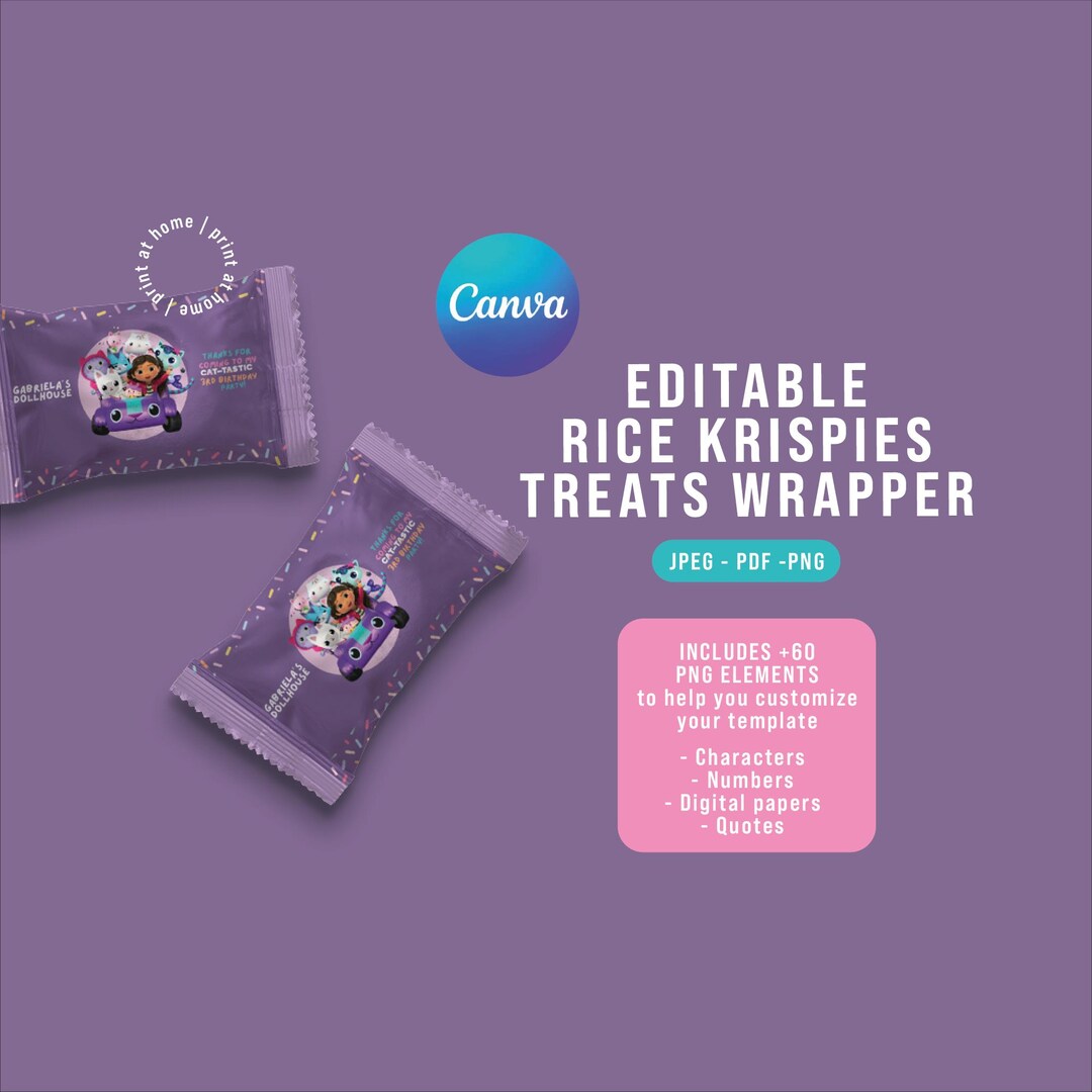 EDITABLE Gabbys Doll Rice Krispies Treat Wrapper. Gabbys Doll Party ...