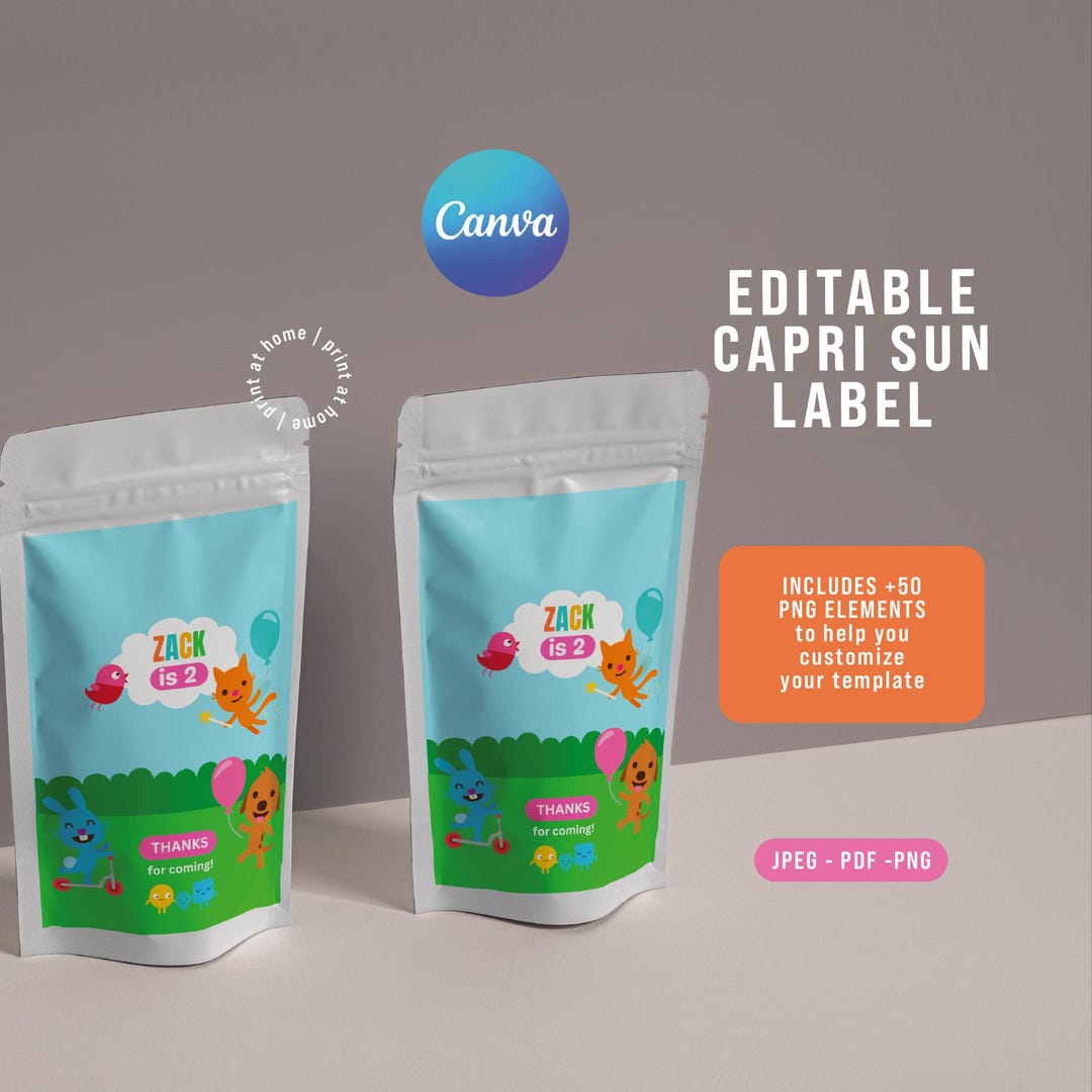 EDITABLE Sago Mini Capri Sun Juice Sticker. Sago Mini Kool Aid Juice ...